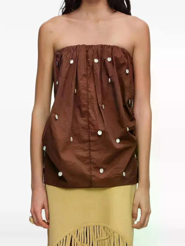 Bimba Y Lola Sequin Embellished Gathered Strapless Top - Brown