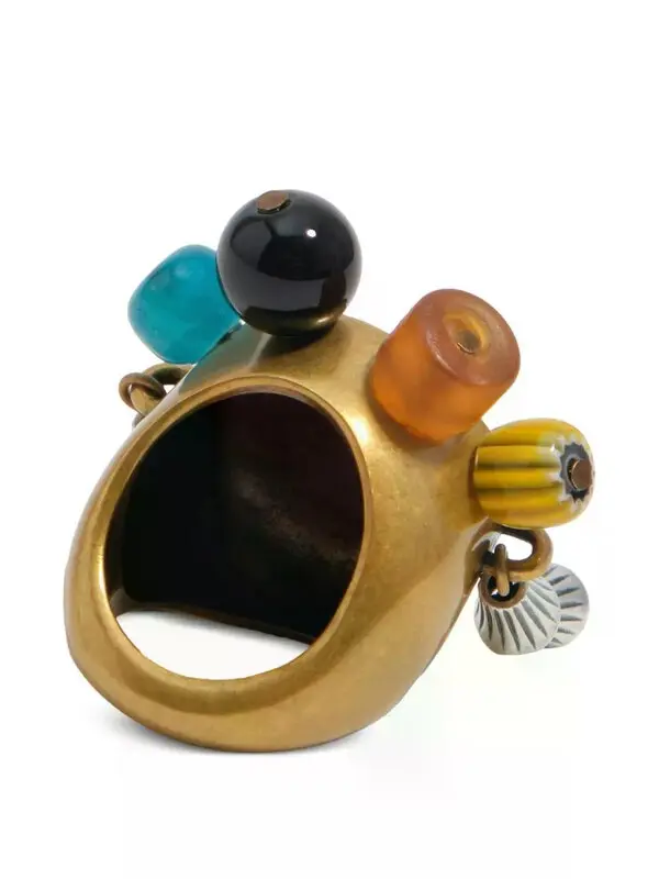 Bimba Y Lola Tone Beaded Face Motif Ring With Crystal Embellishments