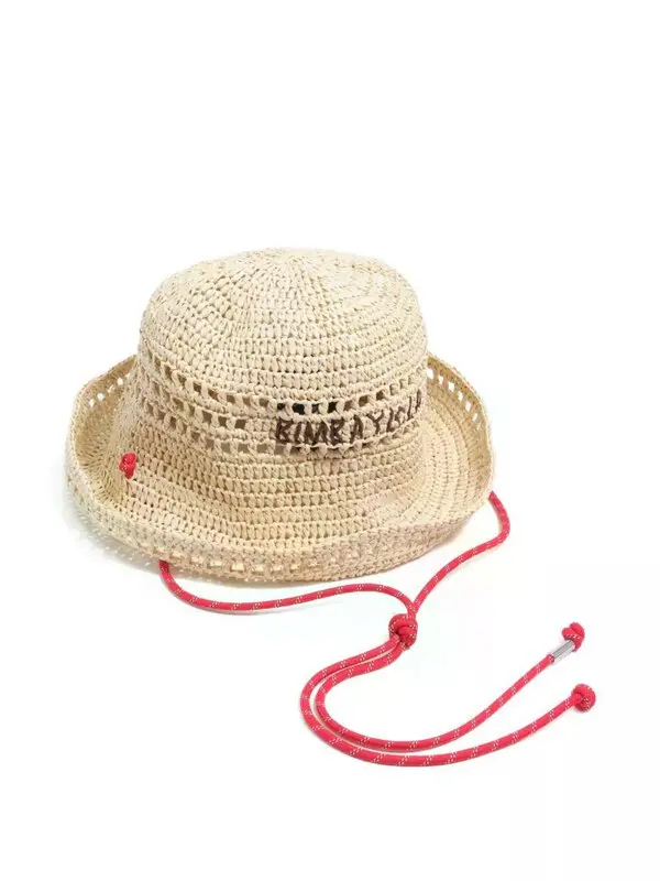 Bimba Y Lola Logo Embroidered Raffia Hat - Neutrals