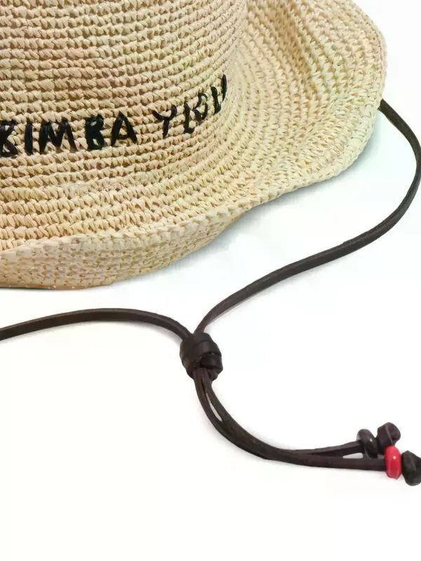 Bimba Y Lola Raffia Hat With Embroidered Logo - Neutrals