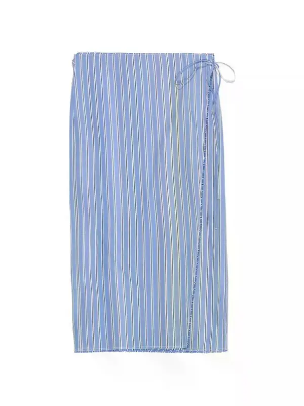 Bimba Y Lola Striped Wrap Midi Skirt - Blue