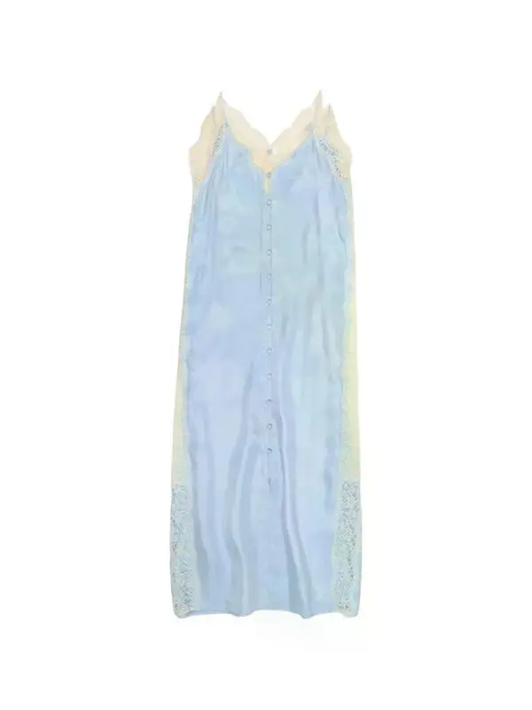 Bimba Y Lola Lace-trim Button-front Midi Dress - Blue