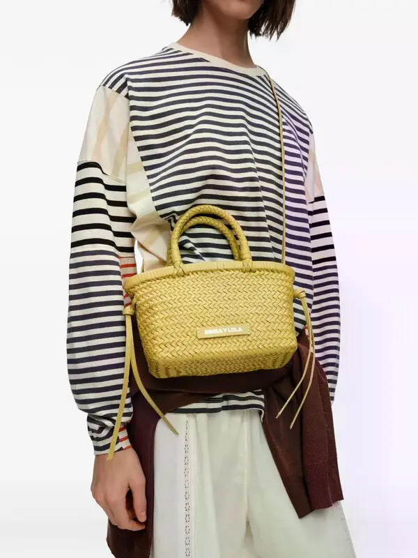 Bimba Y Lola Small Woven Leather Tote Bag - Yellow