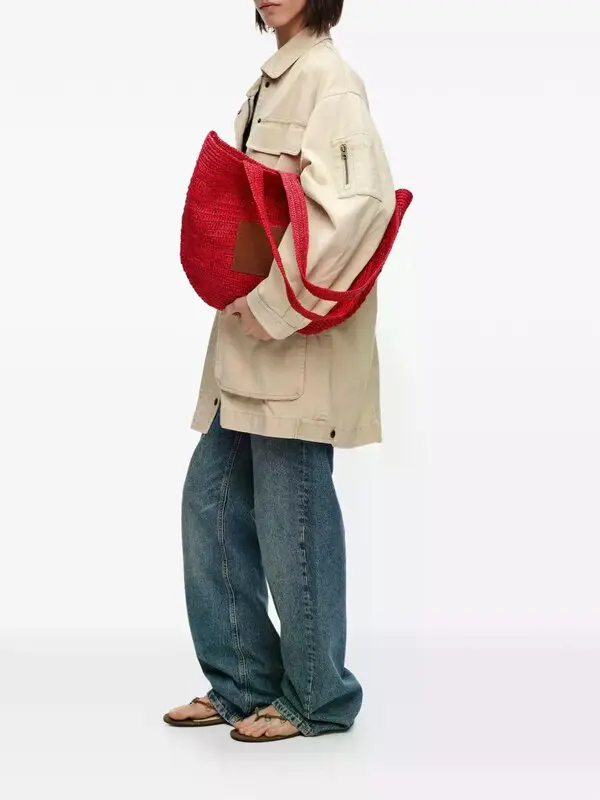 Bimba Y Lola Large Woven Tote Bag With Leather Details