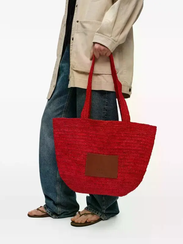 Bimba Y Lola Large Woven Tote Bag With Leather Details