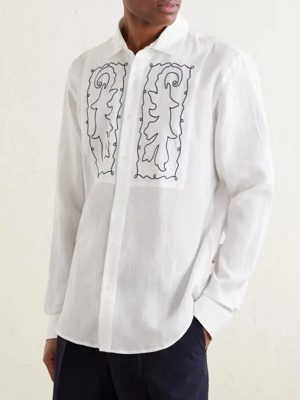 Orlebar Brown Mirabello Embroidered Linen Shirt