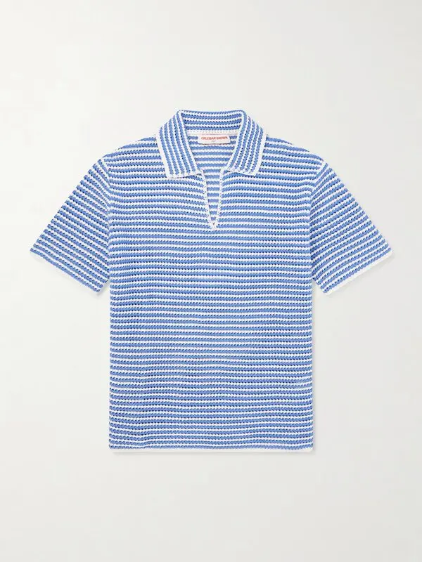 Orlebar Brown Batten Striped Open-knit Cotton Polo Shirt