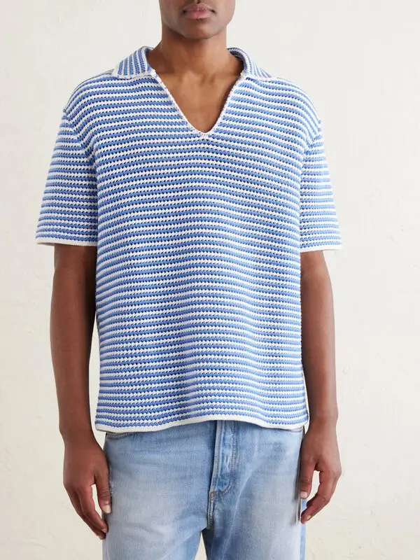 Orlebar Brown Batten Striped Open-knit Cotton Polo Shirt