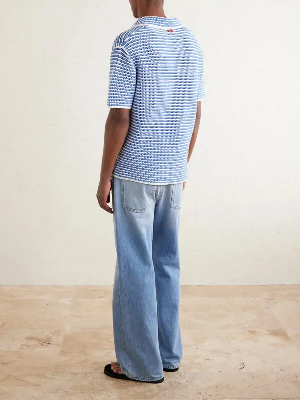 Orlebar Brown Batten Striped Open-knit Cotton Polo Shirt