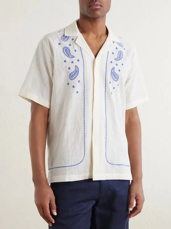 Orlebar Brown Maitan Camp-collar Embroidered Cotton Shirt - Neutrals