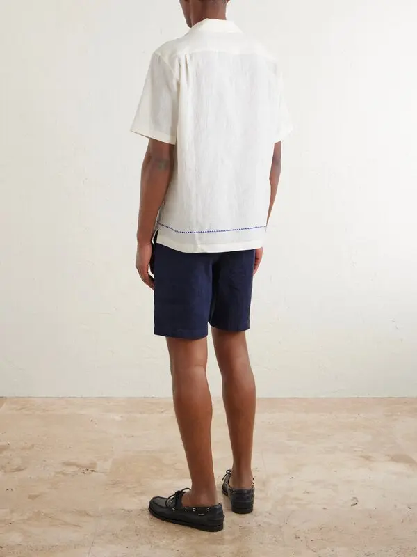 Orlebar Brown Maitan Camp-collar Embroidered Cotton Shirt - Neutrals