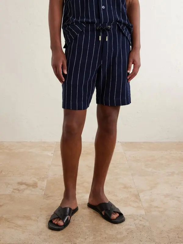 Orlebar Brown Striped Cotton-terry Shorts - Navy