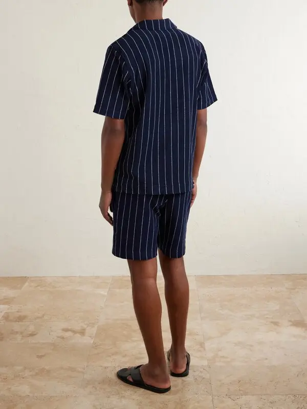 Orlebar Brown Striped Cotton-terry Shorts - Navy