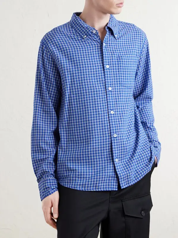 CORRIDOR Bruce Button-down Collar Checked Cotton-blend Poplin Shirt