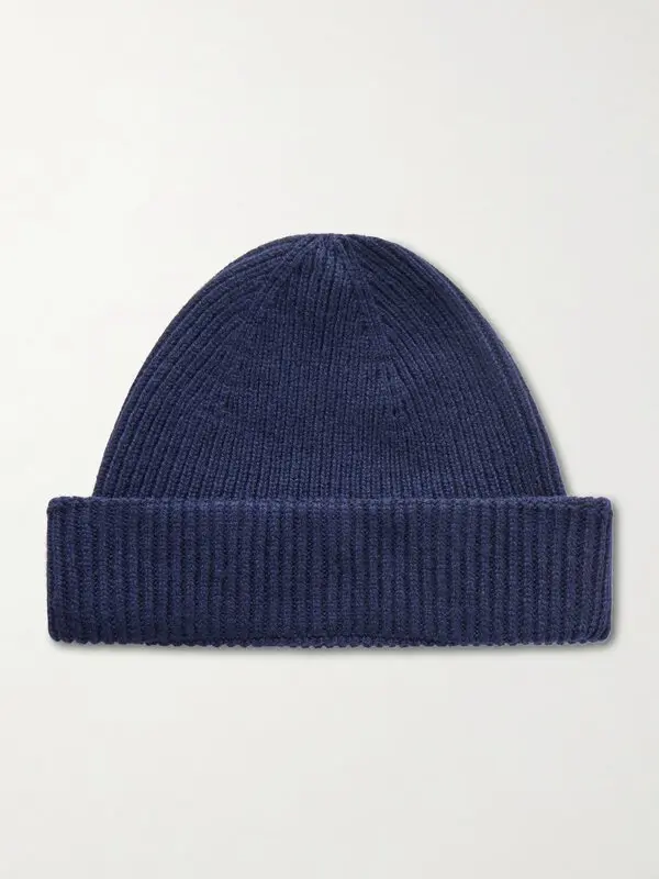 John Smedley Ribbed Cashmere And Wool-blend Beanie - Blue
