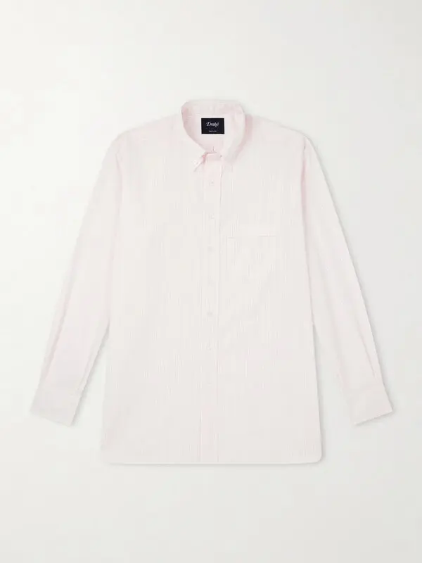DRAKE'S Button-down Collar Striped Cotton-poplin Shirt