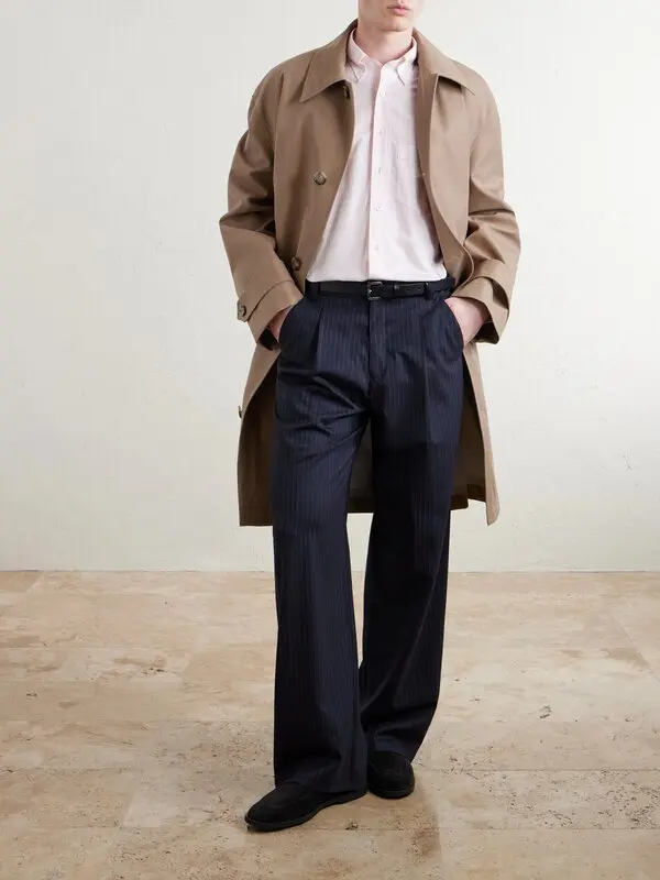 DRAKE'S Button-down Collar Striped Cotton-poplin Shirt