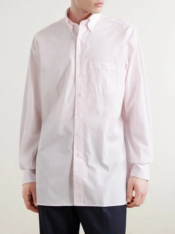 DRAKE'S Button-down Collar Striped Cotton-poplin Shirt