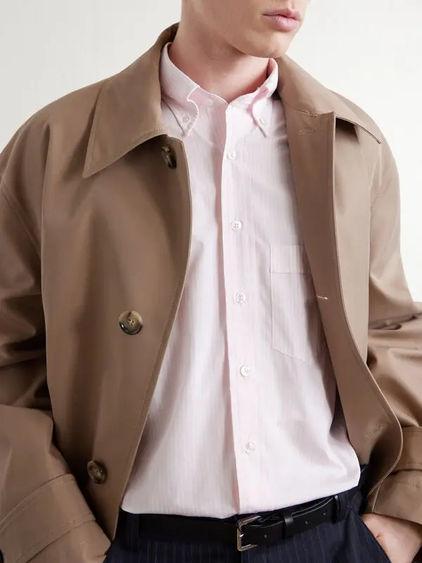 DRAKE'S Button-down Collar Striped Cotton-poplin Shirt
