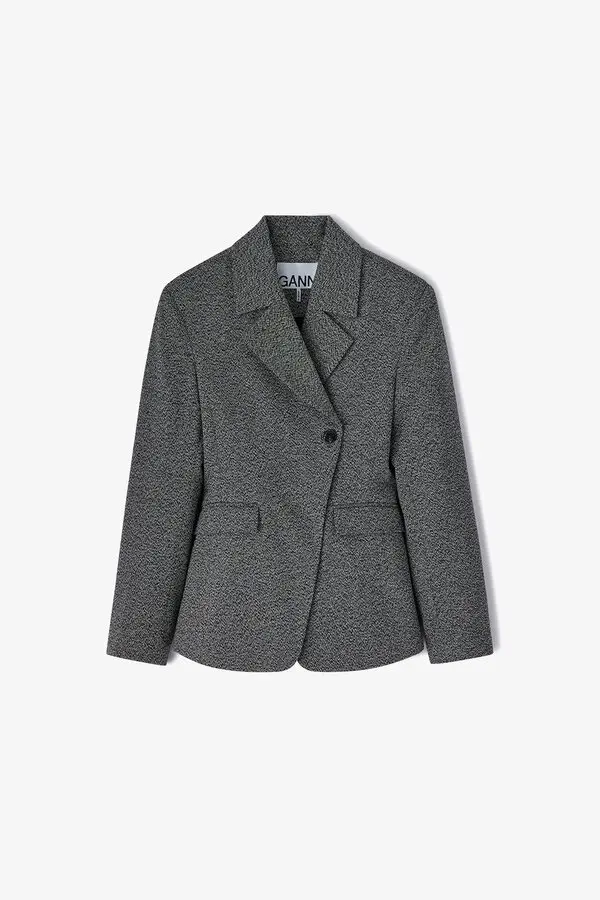 GANNI Grey Textured Blazer - Black