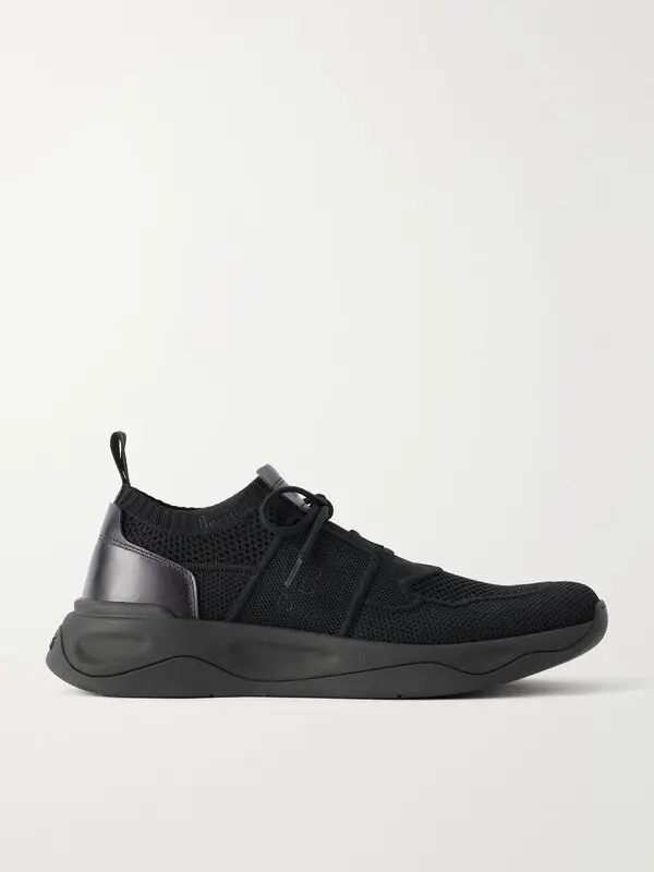 Berluti Shadow Leather-trimmed Stretch-knit Sneakers - Black