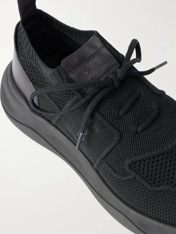 Berluti Shadow Leather-trimmed Stretch-knit Sneakers