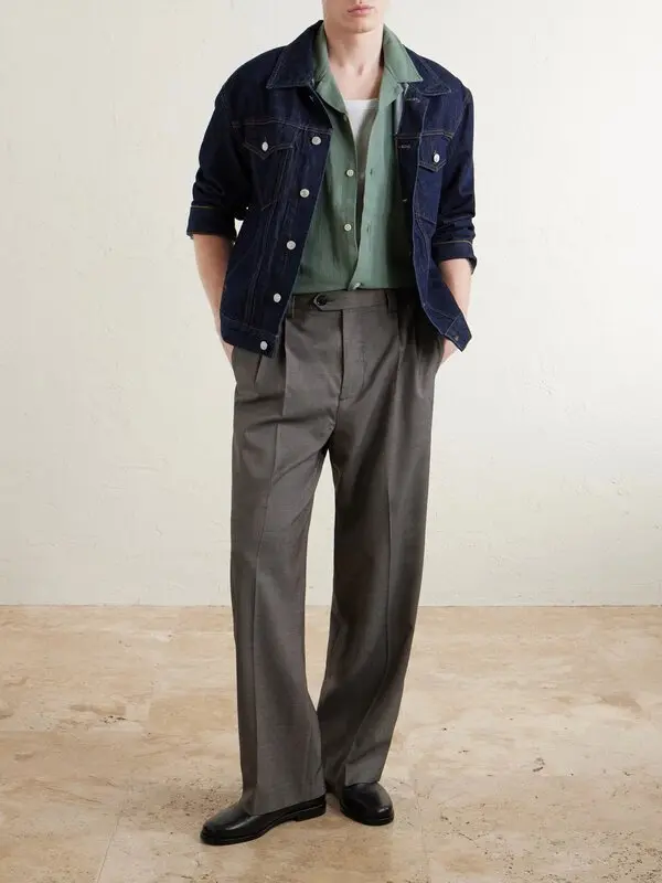 CORRIDOR Convertible-collar Cotton-hopsack Shirt - Green