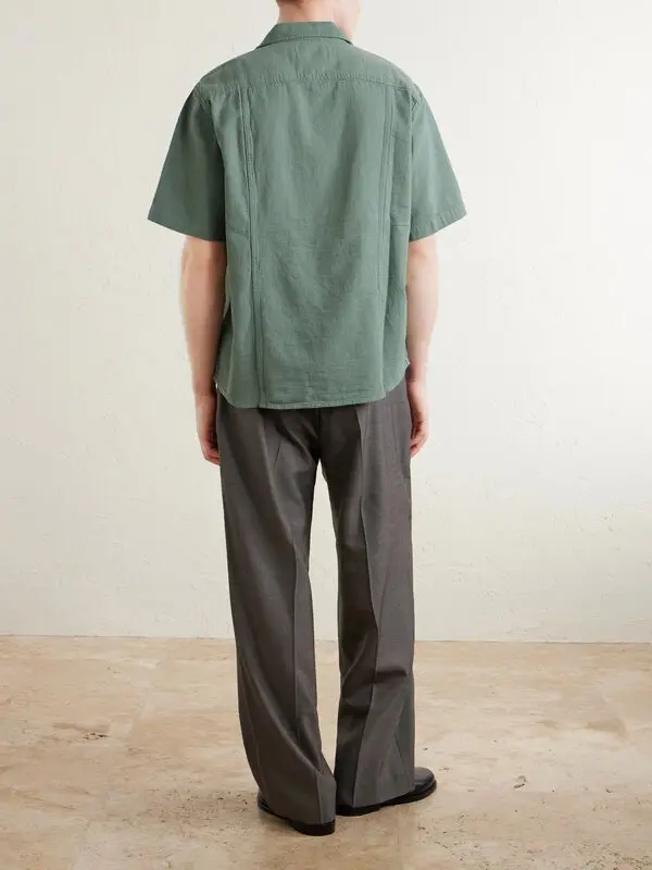 CORRIDOR Convertible-collar Cotton-hopsack Shirt - Green