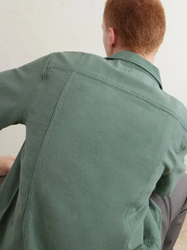 CORRIDOR Convertible-collar Cotton-hopsack Shirt - Green