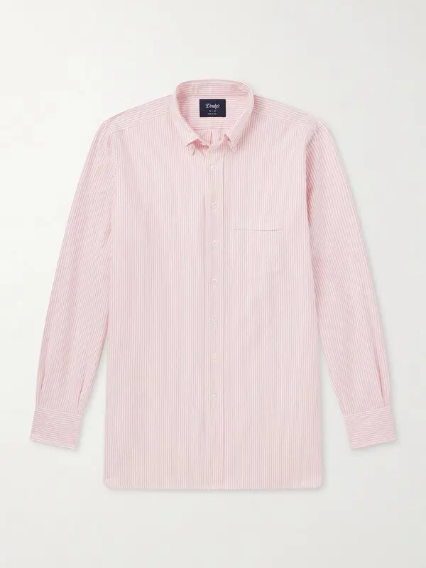 DRAKE'S Button-down Collar Striped Cotton Shirt - Pink
