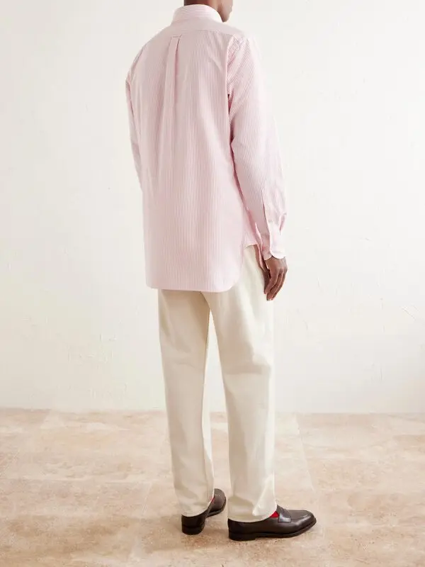 DRAKE'S Button-down Collar Striped Cotton Shirt - Pink
