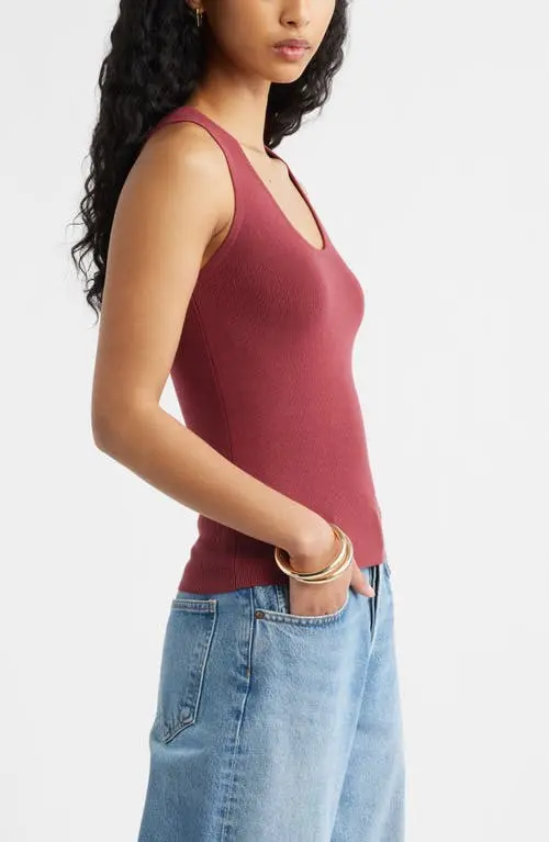 OPEN EDIT Ribbed Scoop Neck Sweater Tank - Red Ruby