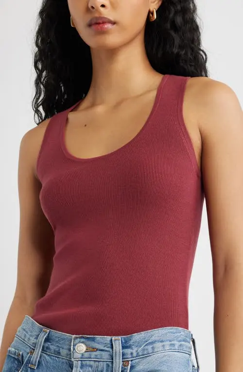 OPEN EDIT Ribbed Scoop Neck Sweater Tank - Red Ruby