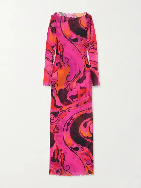 Emilio Pucci Printed Tulle Maxi Dress - Pink