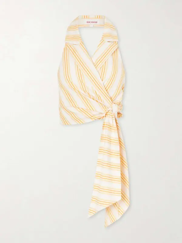 Rosie Assoulin Striped Cotton Halterneck Blouse - Orange