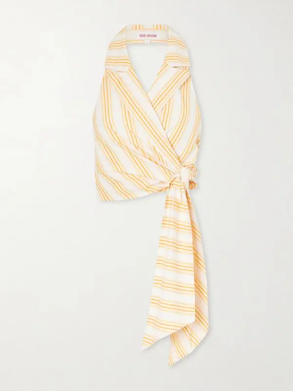 Rosie Assoulin Striped Cotton Halterneck Blouse - Orange
