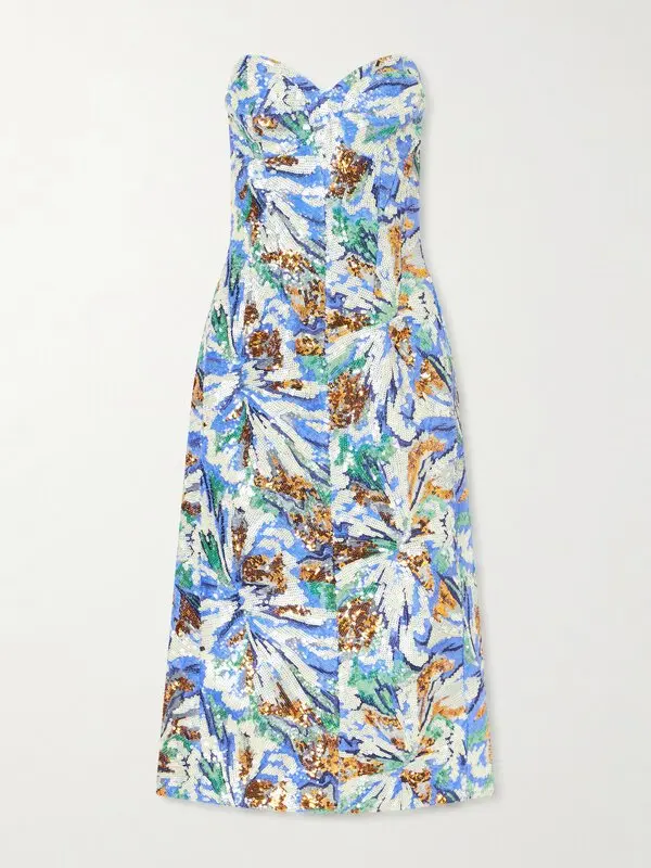 Rabanne Strapless Sequined Crepe Midi Dress - Multi