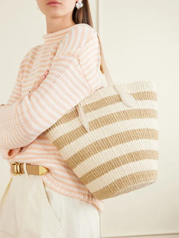 LIFFNER Striped Raffia Tote Bag With Leather Trim - Neutrals