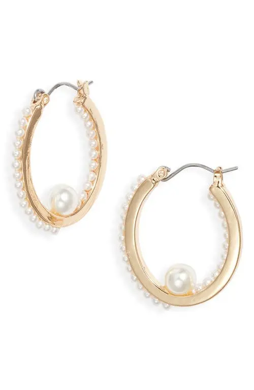 Nordstrom Faux Pearl Hoop Earrings - White- Gold