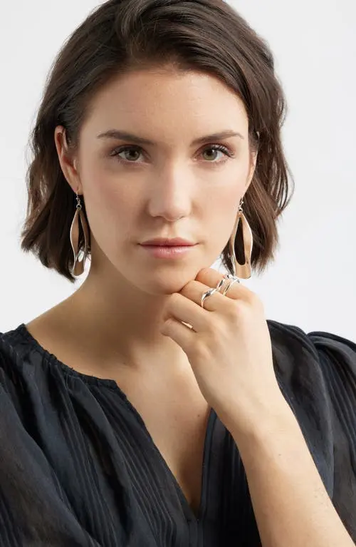 Nordstrom Set Of Three Organic Teardrop Band Rings - Silver