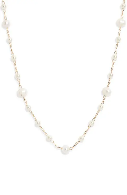Nordstrom Freshwater Pearl Station Chain Necklace - White- Gold