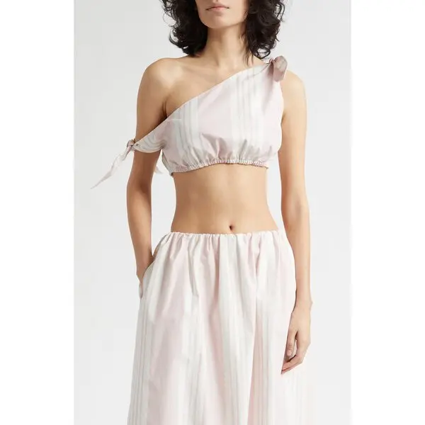Posse Rosie Asymmetric Neck Stripe Crop Top - Pink Stripe