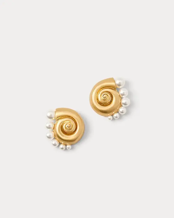 Lilly Pulitzer® Nautilus Shell Stud Earrings With Pearls - Gold Metallic
