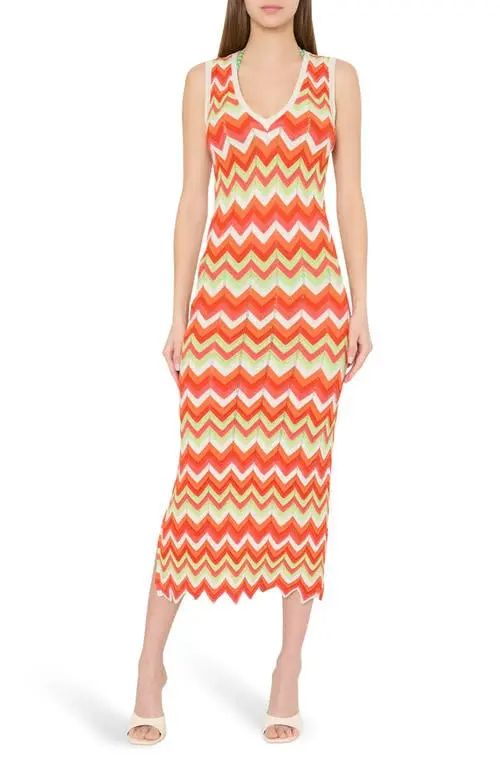 MILLY Kaela Metallic Cover-up Knit Midi Dress - Orange Multi