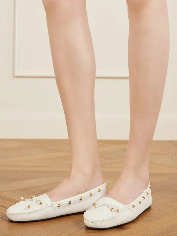 Khaite Milly Embellished Whipstitched Textured-leather Loafers - Neutrals