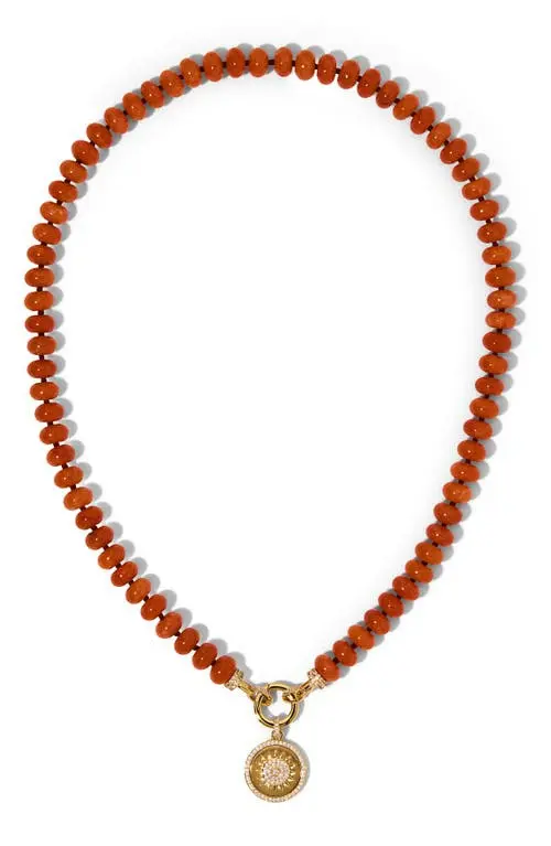 Nadri Carnelian And Cubic Zirconia Sun Pendant Necklace - Gold