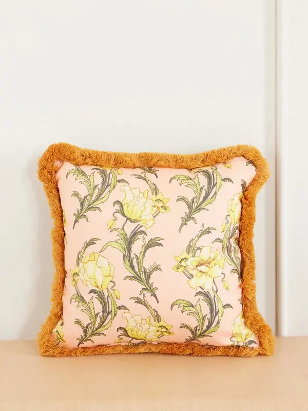 La DoubleJ Floral Print Fringed Cushion