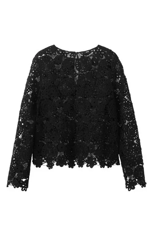 Mango Openwork Floral Lace Sweater With Scalloped Trim