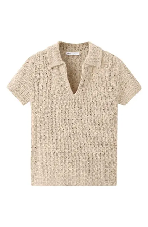Mango Open Stitch Cotton Blend Polo Sweater - Sand