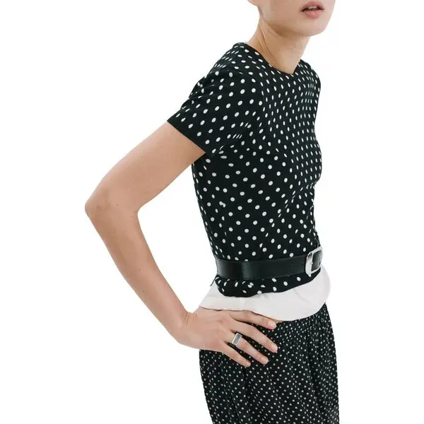 Mango Polka Dot Short Sleeve Crewneck Sweater